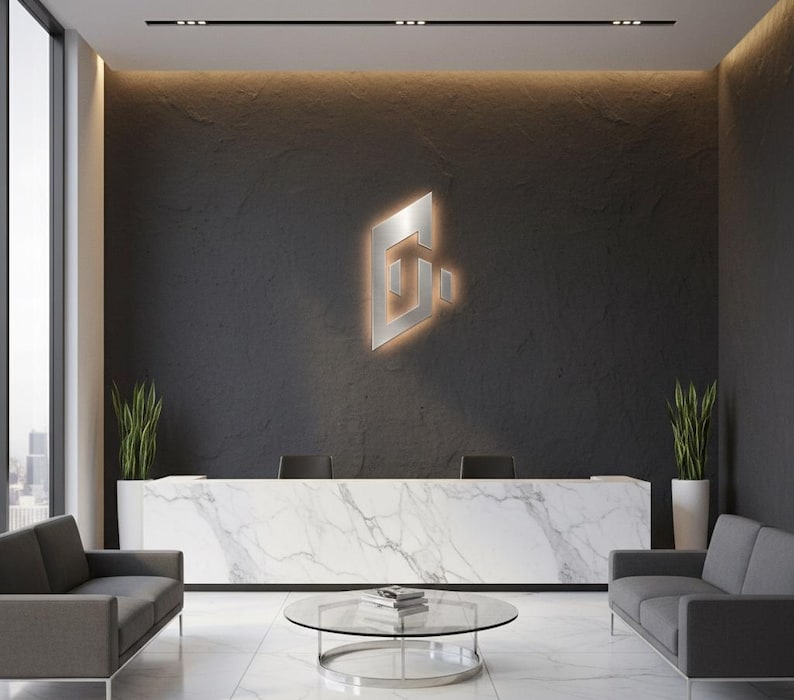 Custom Backlit Office Sign | LED 3D Business Logo | Luxury Metal ...
