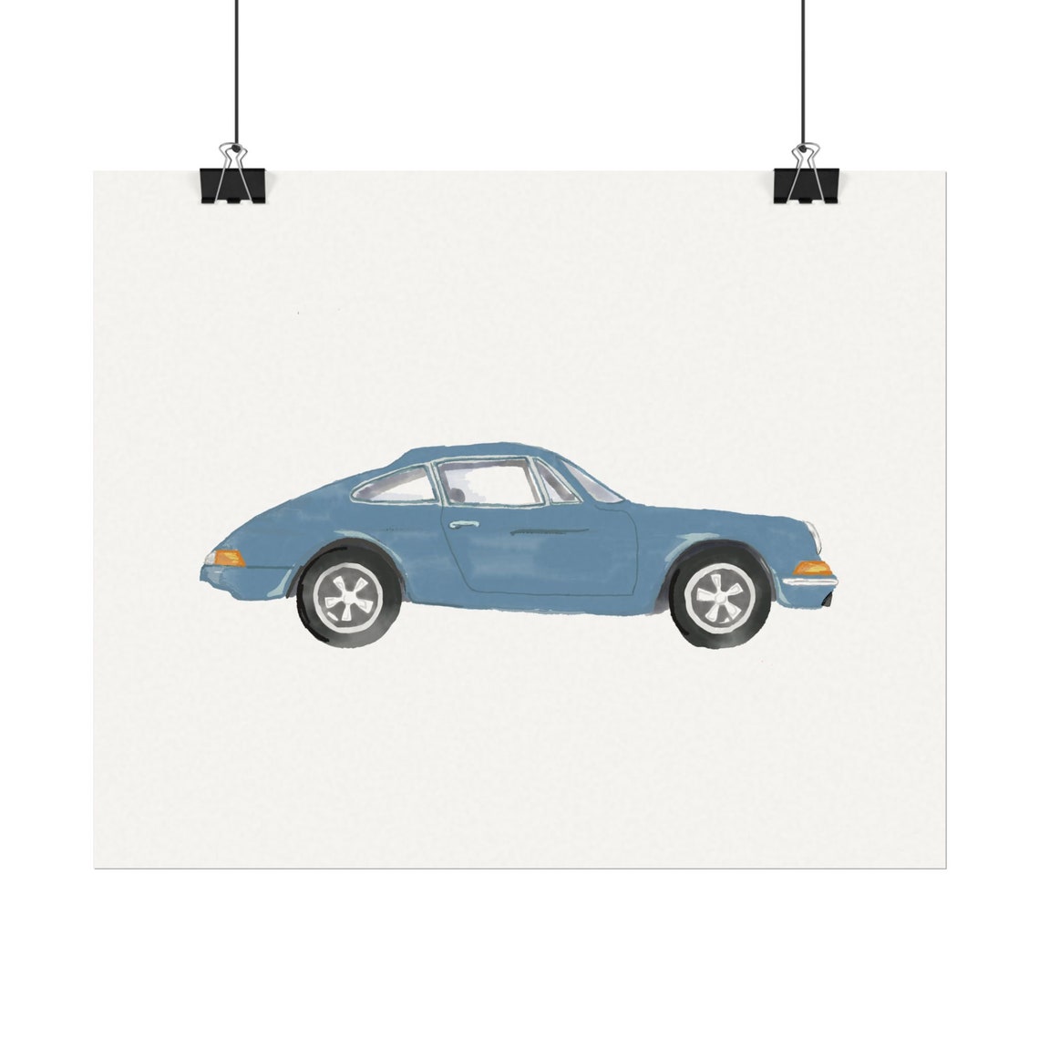 Blue Porsche 911 Print, Textured Watercolor Matte Poster, Watercolor ...