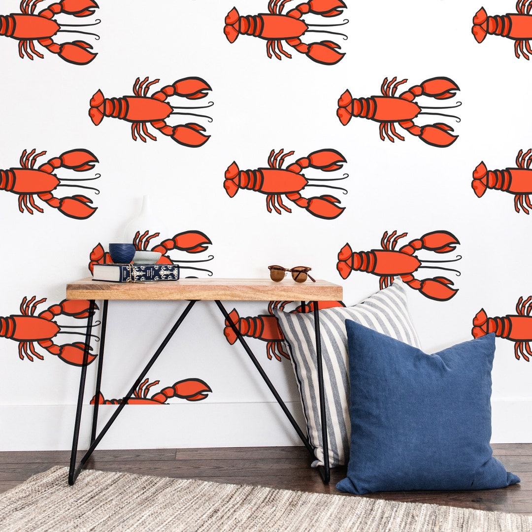 Peel and Stick Red Lobster Wallpaper, Coastal Wallpaper, Nautical ...