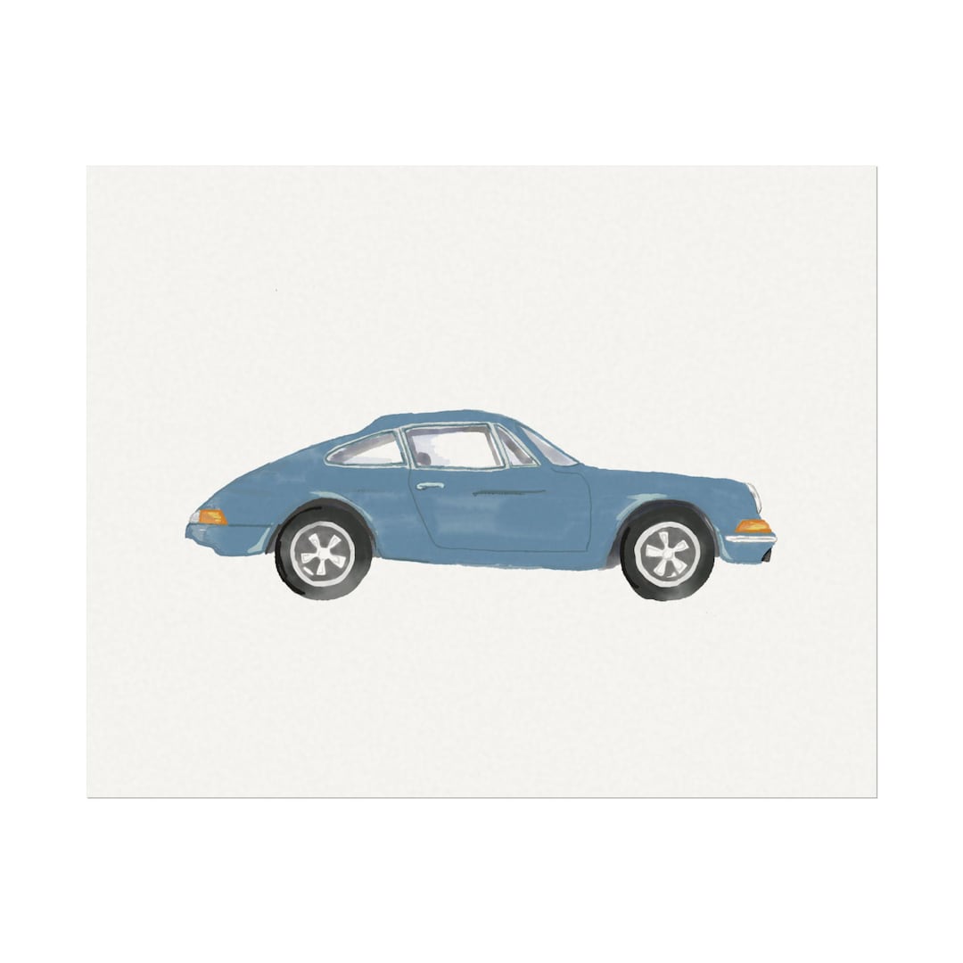 Blue Porsche 911 Watercolor Print, Classic Car Nursery Art - Etsy