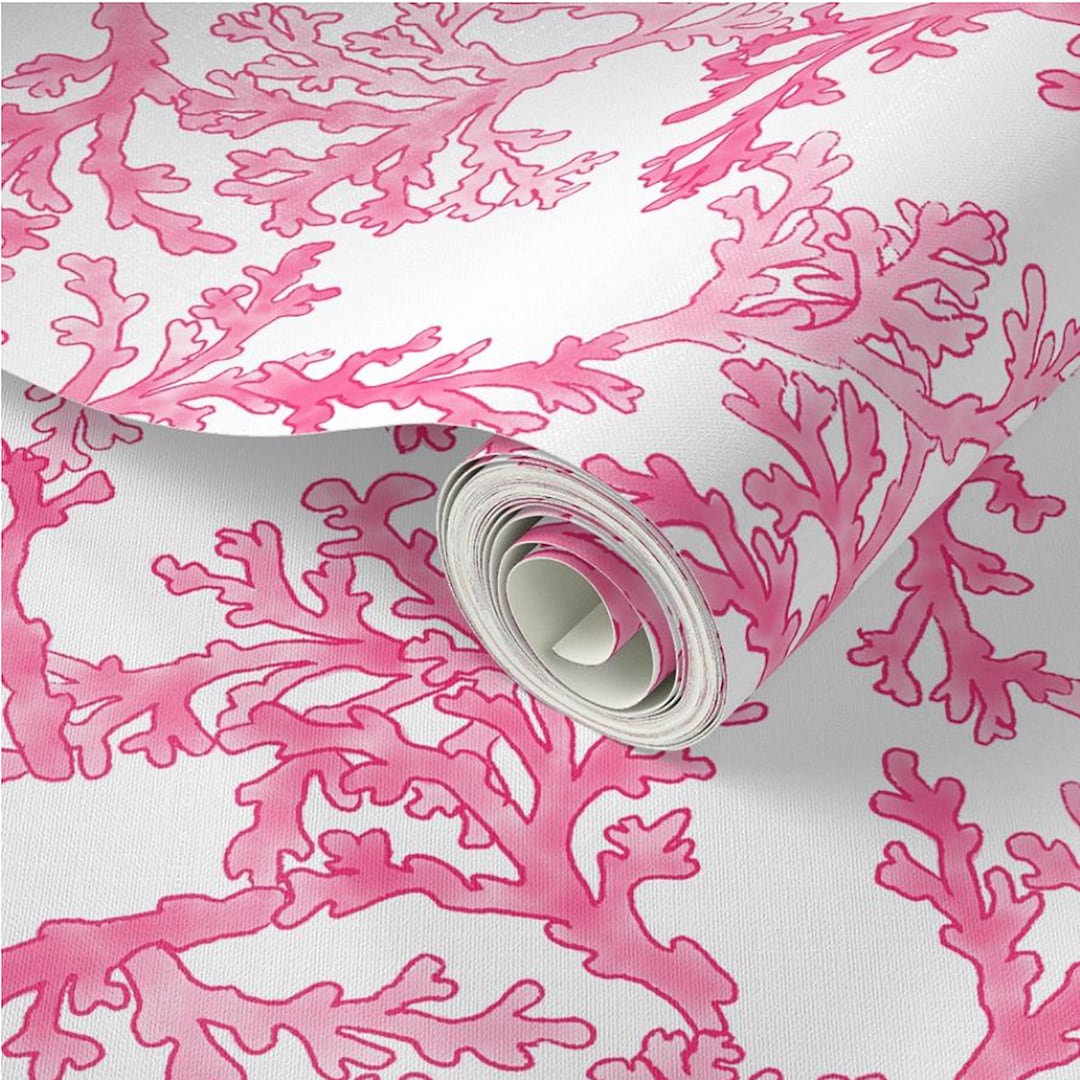Peel and Stick Pink Coral Wallpaper, Coastal Renters Wallpaper ...