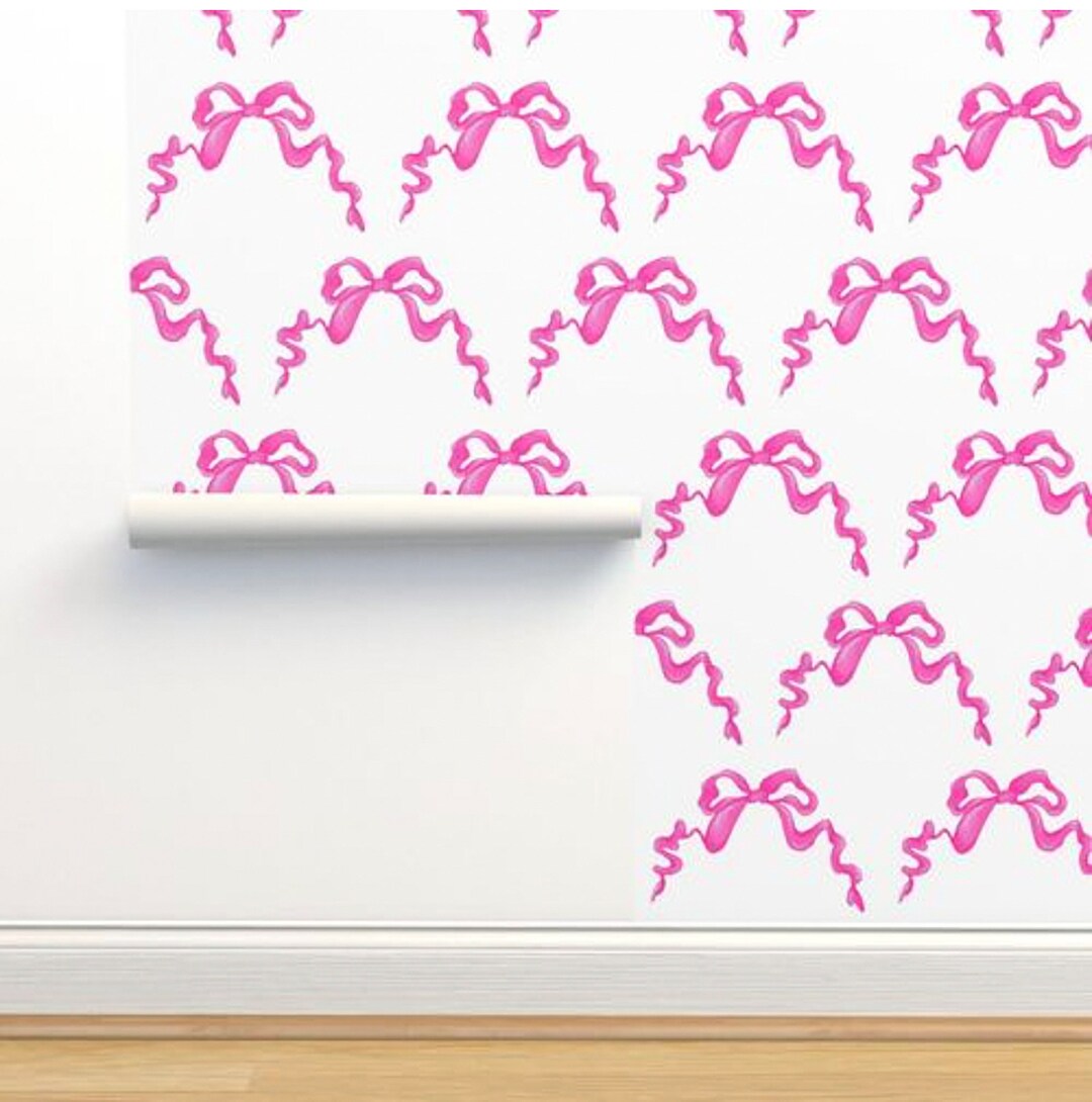 Pre-pasted Pink Bow Trellis Wallpaper, Pink Temporary Wallpaper, Little ...