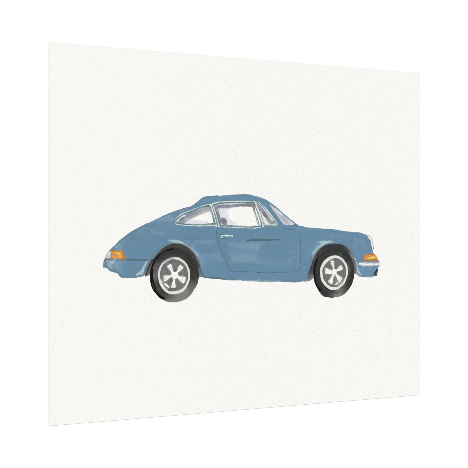 Blue Porsche 911 Print, Textured Watercolor Matte Poster, Watercolor ...