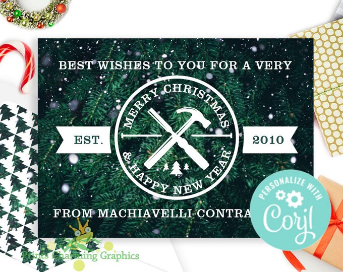 Construction Holiday Card tools Christmas Card custom Design DIY Print ...