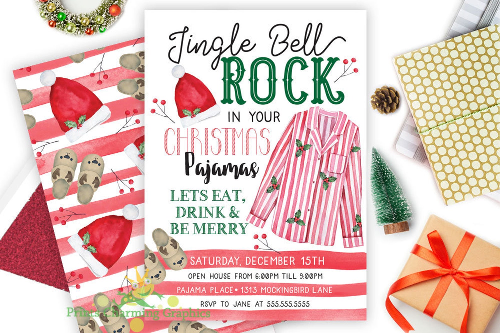 Christmas PJ Pajama Party Invitation Custom Printed - Etsy