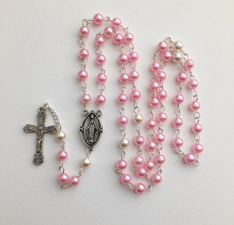 Pink pearl rosary pink rosary womens rosary ladies rosary | Etsy