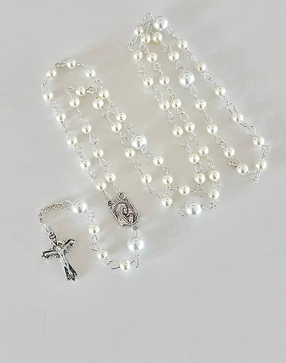 Baby Rosary, Childs Rosary, Small Rosary, Pearl Rosary, White Metal ...