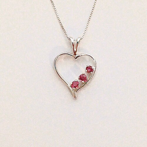 Ruby Heart Necklace Genuine Ruby Pendant July Birthstone - Etsy
