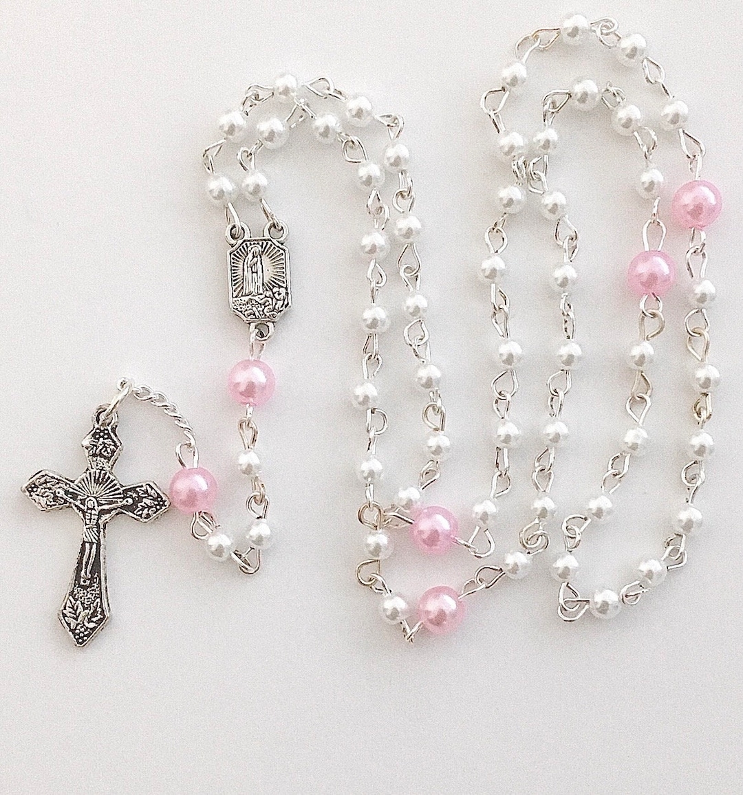 Baby Rosary, Childs Metal Rosary, Kids Rosary, Small Pink Rosary, Pearl ...