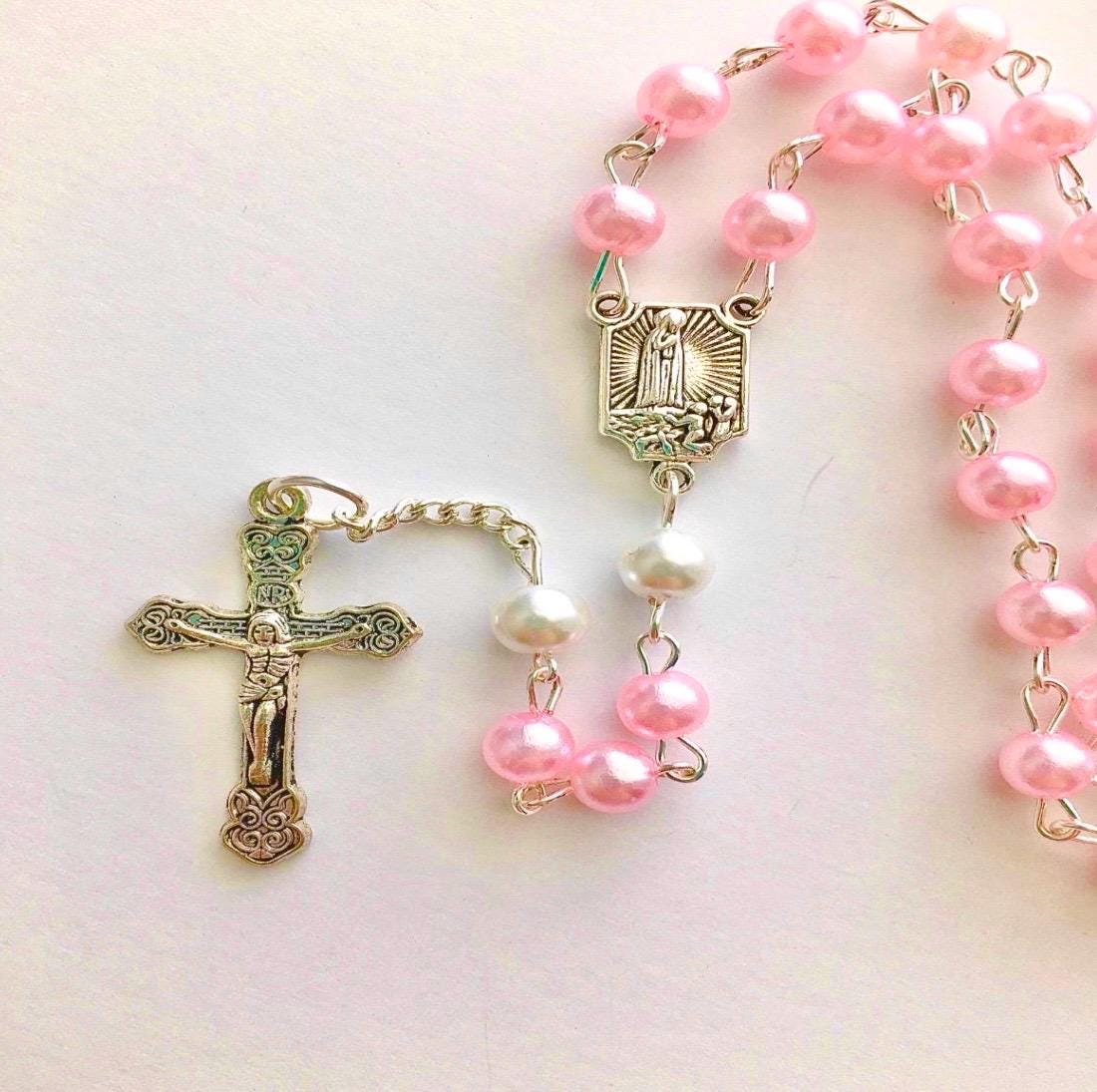 Pink Pearl Rosary, Pink Rosary, Womens Rosary, Ladies Rosary, Pink ...