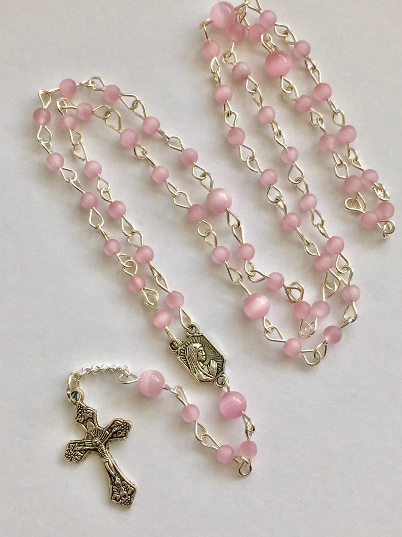 Pink Rosary Baby Rosary Silver Metal Rosary Pink Prayer - Etsy