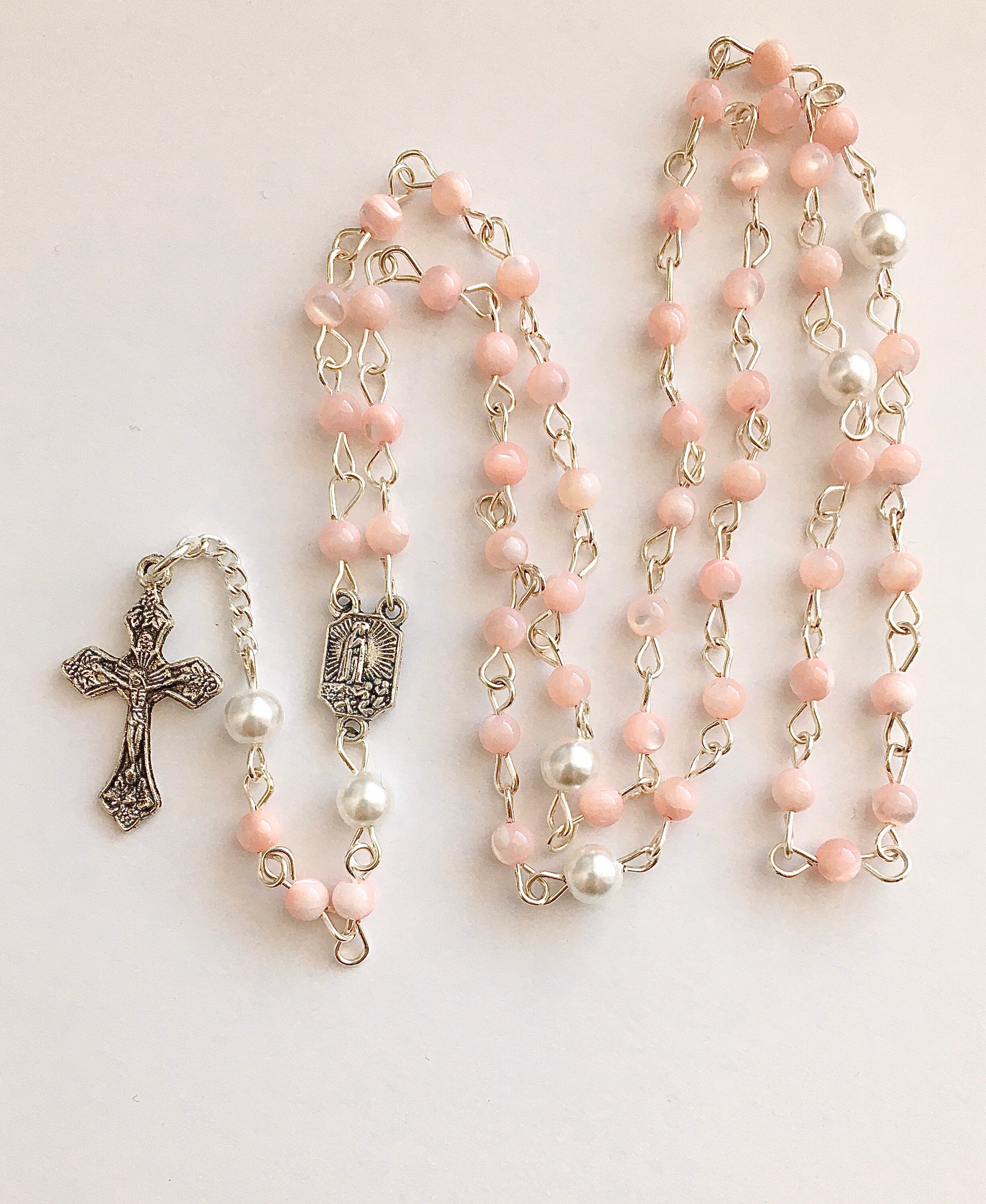 Pink rosary baby rosary childs rosary small rosary pink | Etsy