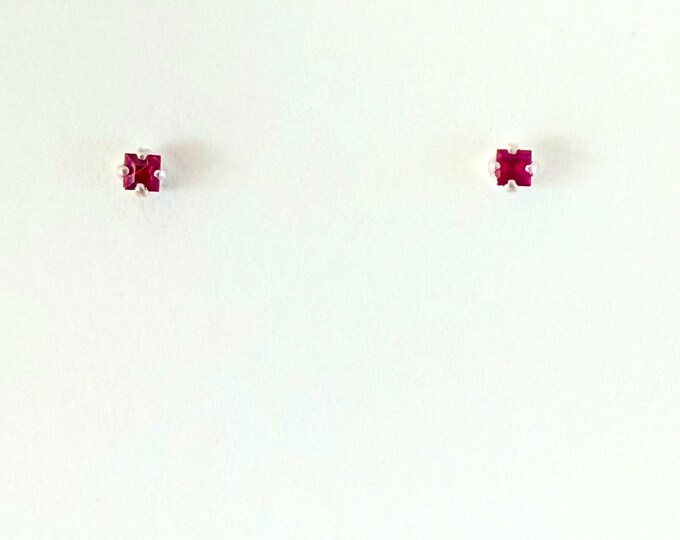 Genuine Tiny Ruby Solitaire Stud Earrings, July Birthstone Earrings, July Stud Earrings, Ruby ...