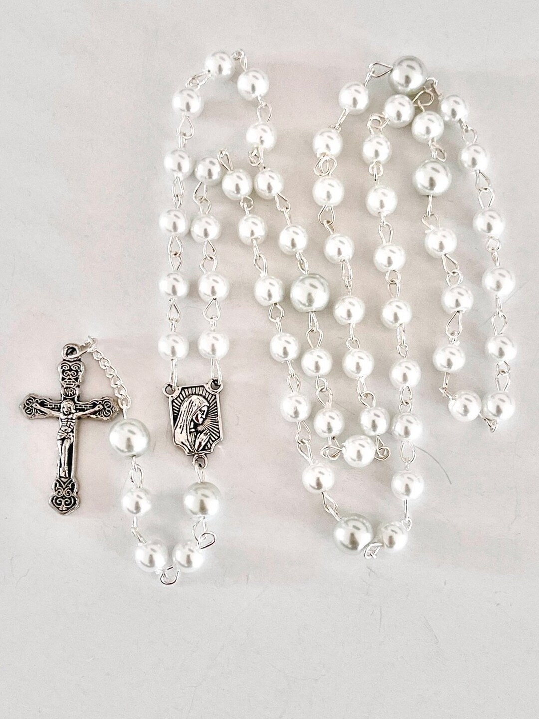 Pearl Rosary, Ladies Rosary, Womens Rosary, Metal Rosary, Pearl Prayer ...