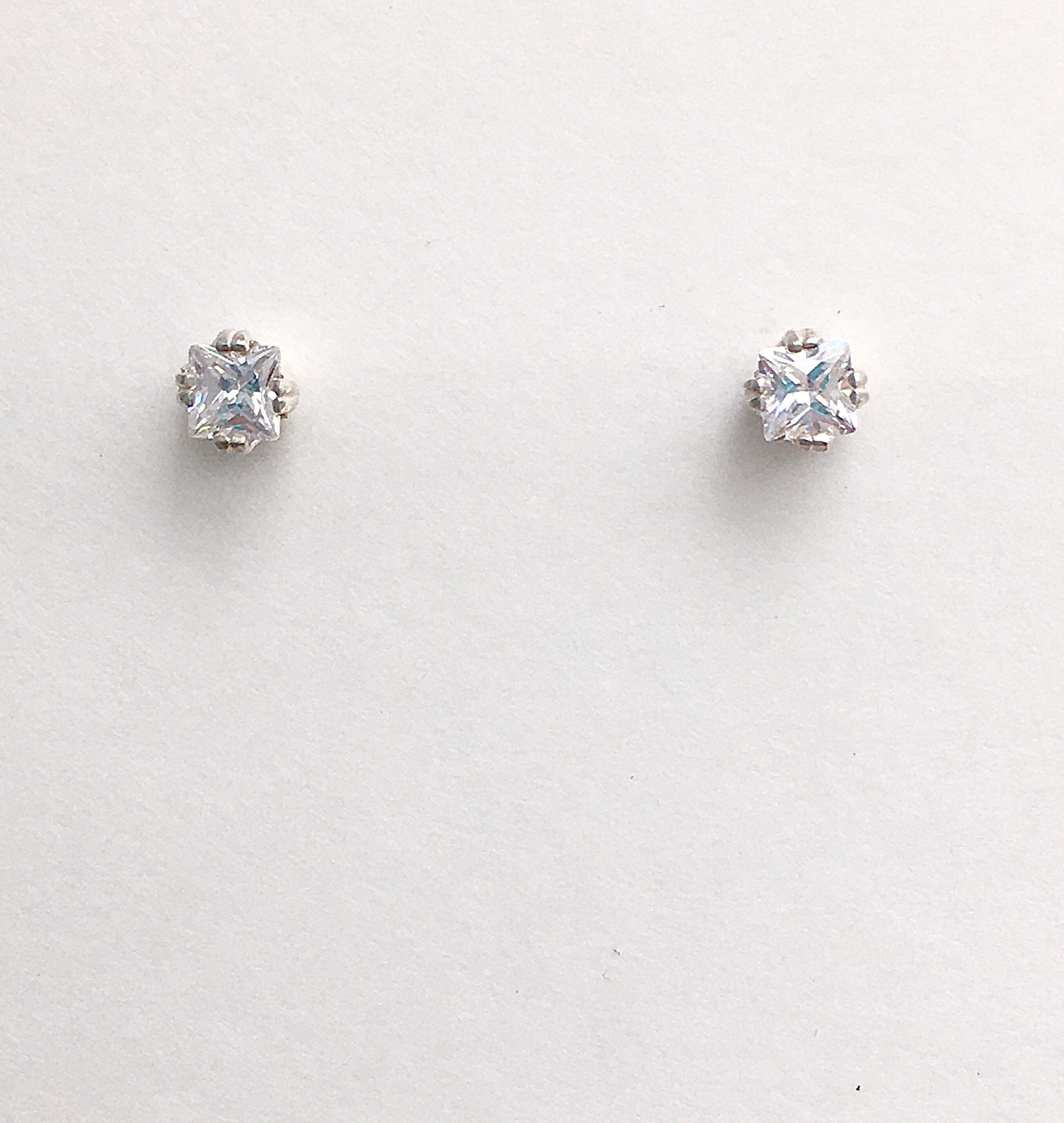 Imitation diamond stud earrings square solitaire earrings | Etsy