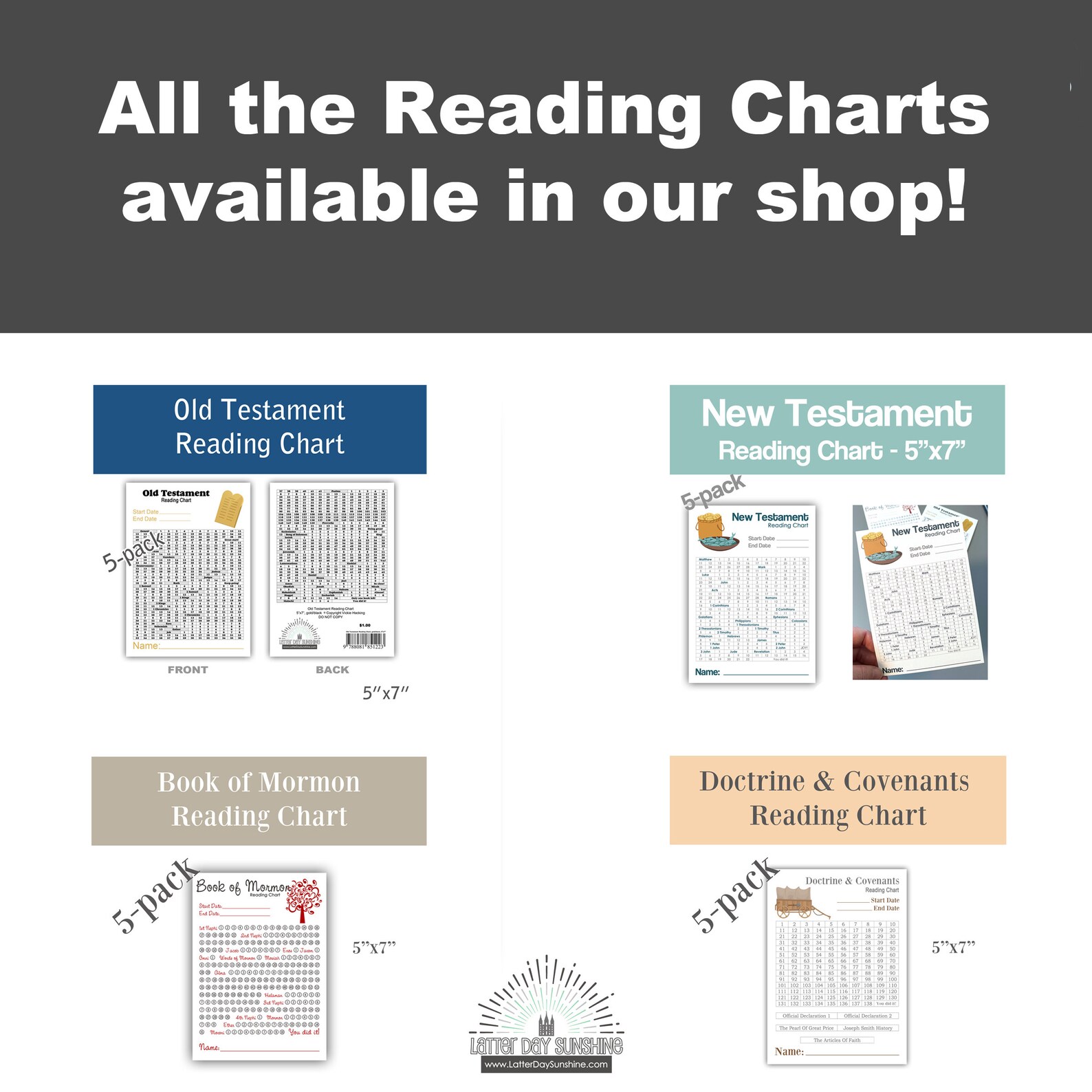 New Testament Reading Chart 5x7 5-PACK 5 LDS Gospel Study Reading Chart ...