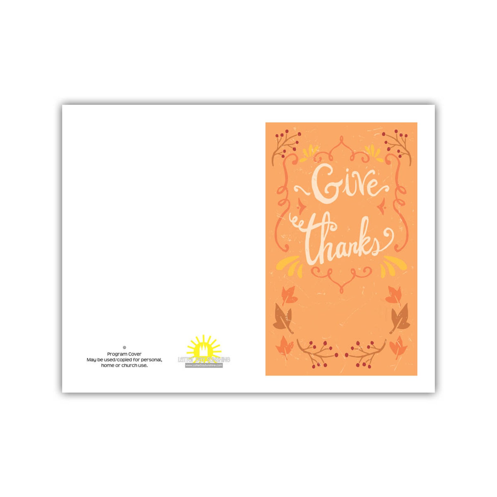Give Thanks Thanksgiving Fall Autumn Program Cover 8.5"x11" - Etsy