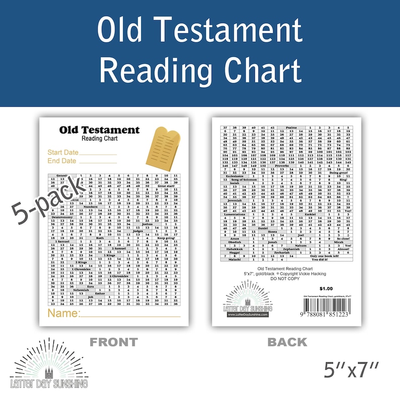 Old Testament Reading Chart - 5x7 - 5-PACK (5) LDS Gospel Study Reading ...