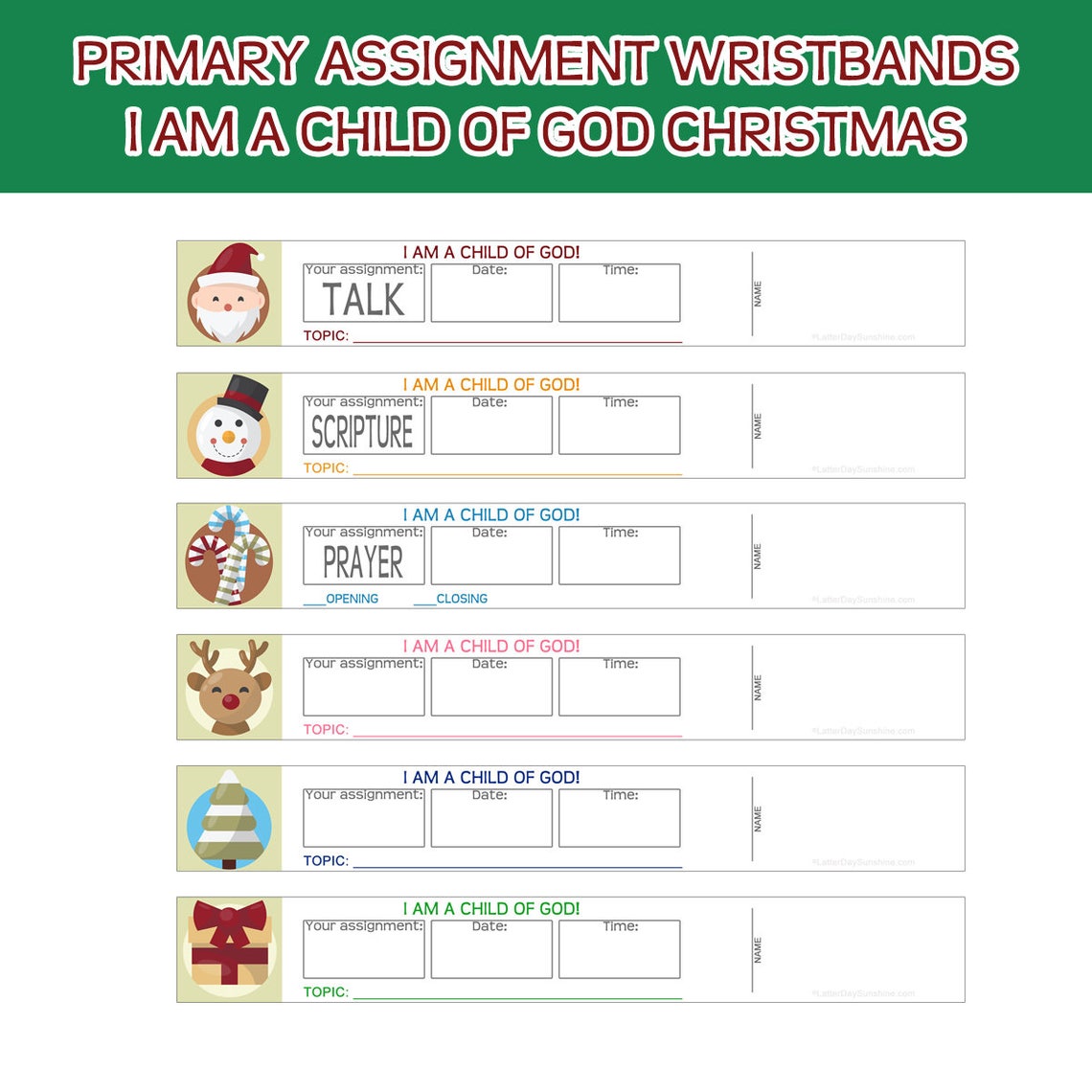 Primary Sharing Time Assignment Wristbands I Am a Child of God - Etsy