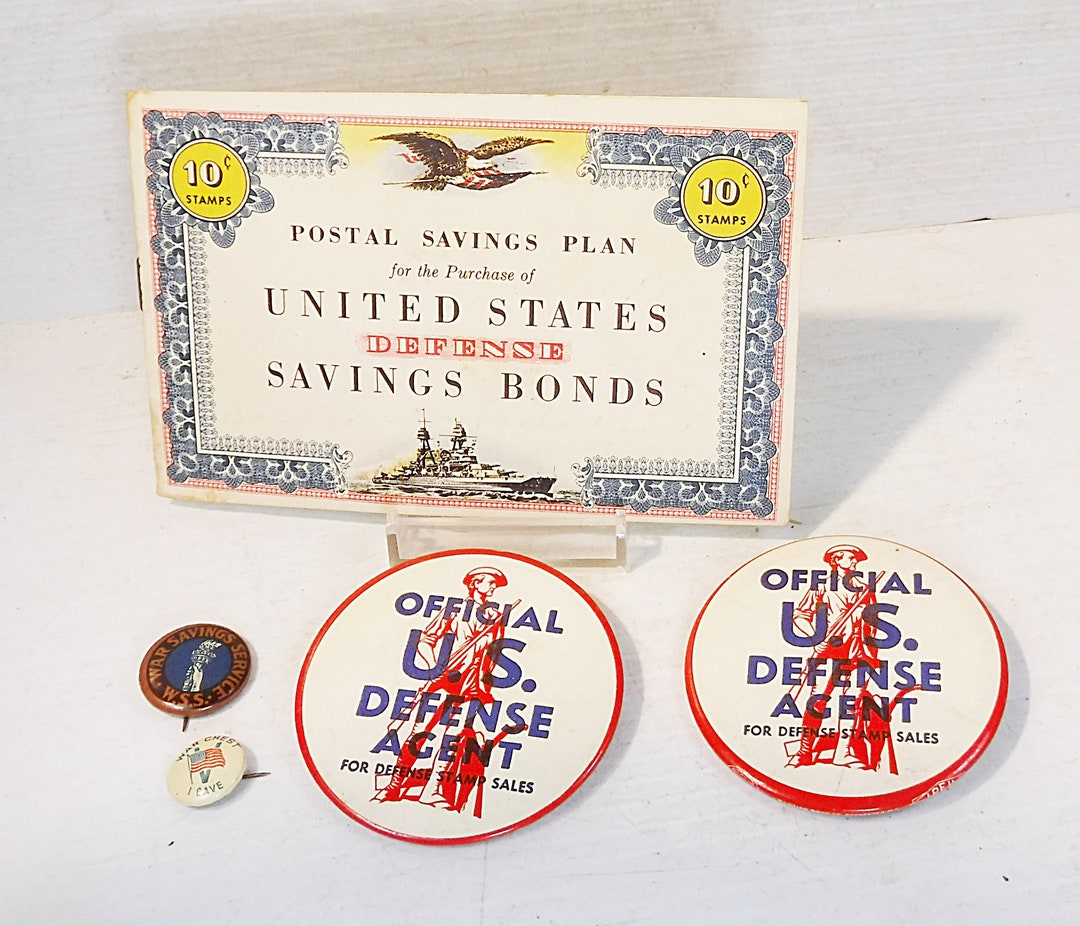World War 2 U.S. Defense Stamp Sales Agent Buttons Postal Savings Plan ...