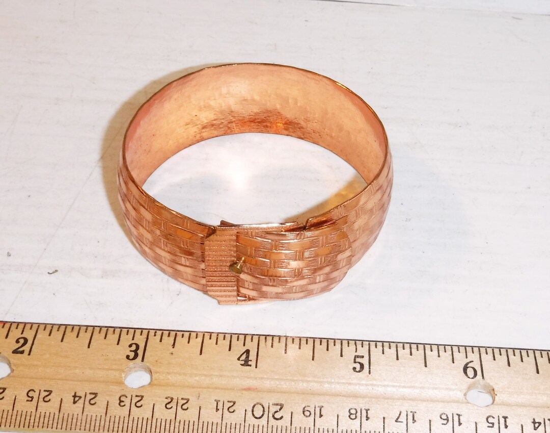 Vintage 1960s COPPERCRAFT GUILD Copper Stamped Basket Weave Bangle Cuff ...
