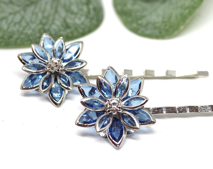 Blue Hair Pins, Light Blue Bobby Pins, Blue Hair Clips, Blue Flower ...