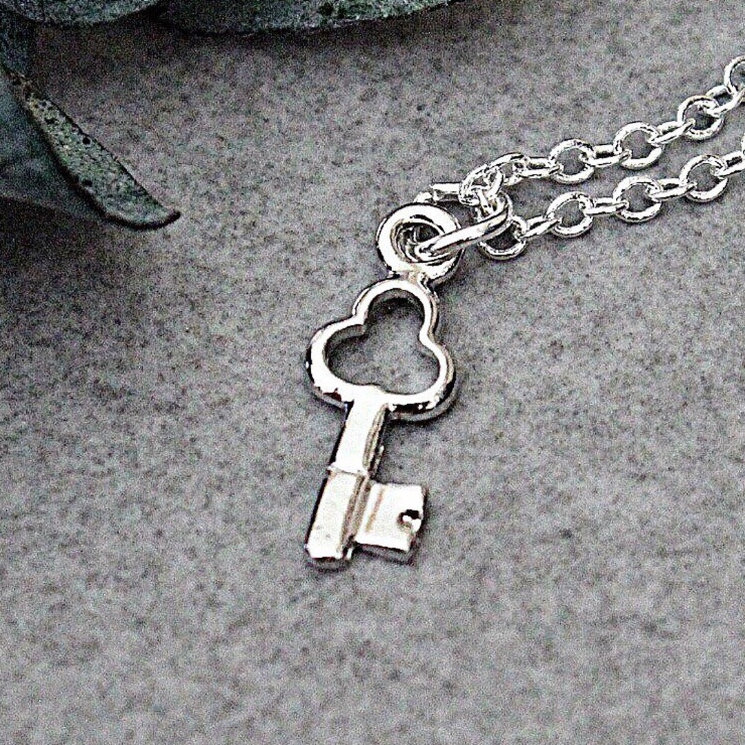 Silver Key Necklace, Skeleton Key Pendant, Silver Key Charm, Dainty Key ...