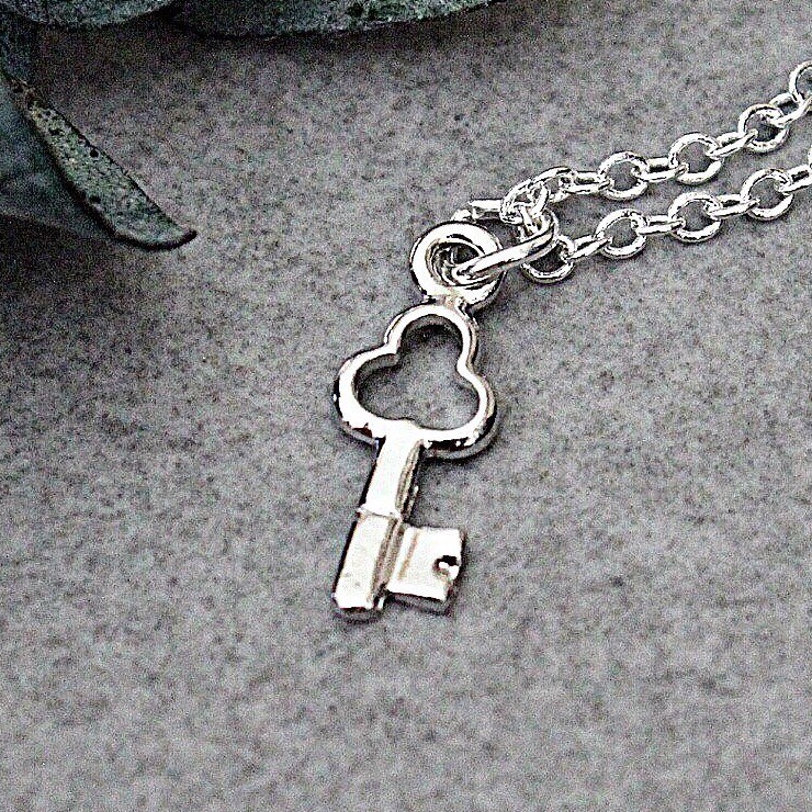 Silver Key Necklace Skeleton Key Pendant Silver Key Charm | Etsy