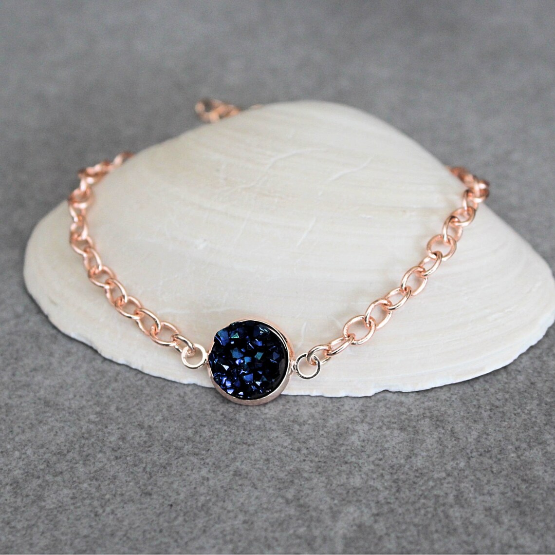 Navy Blue Druzy Bracelet Navy Blue Bracelet Blue and Rose - Etsy