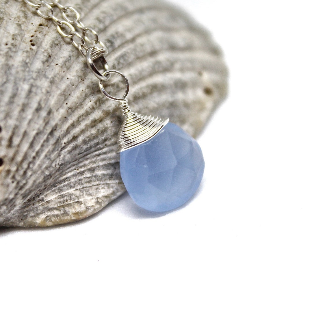 Light Blue Stone Necklace, Blue Chalcedony Necklace, Natural Blue Stone ...