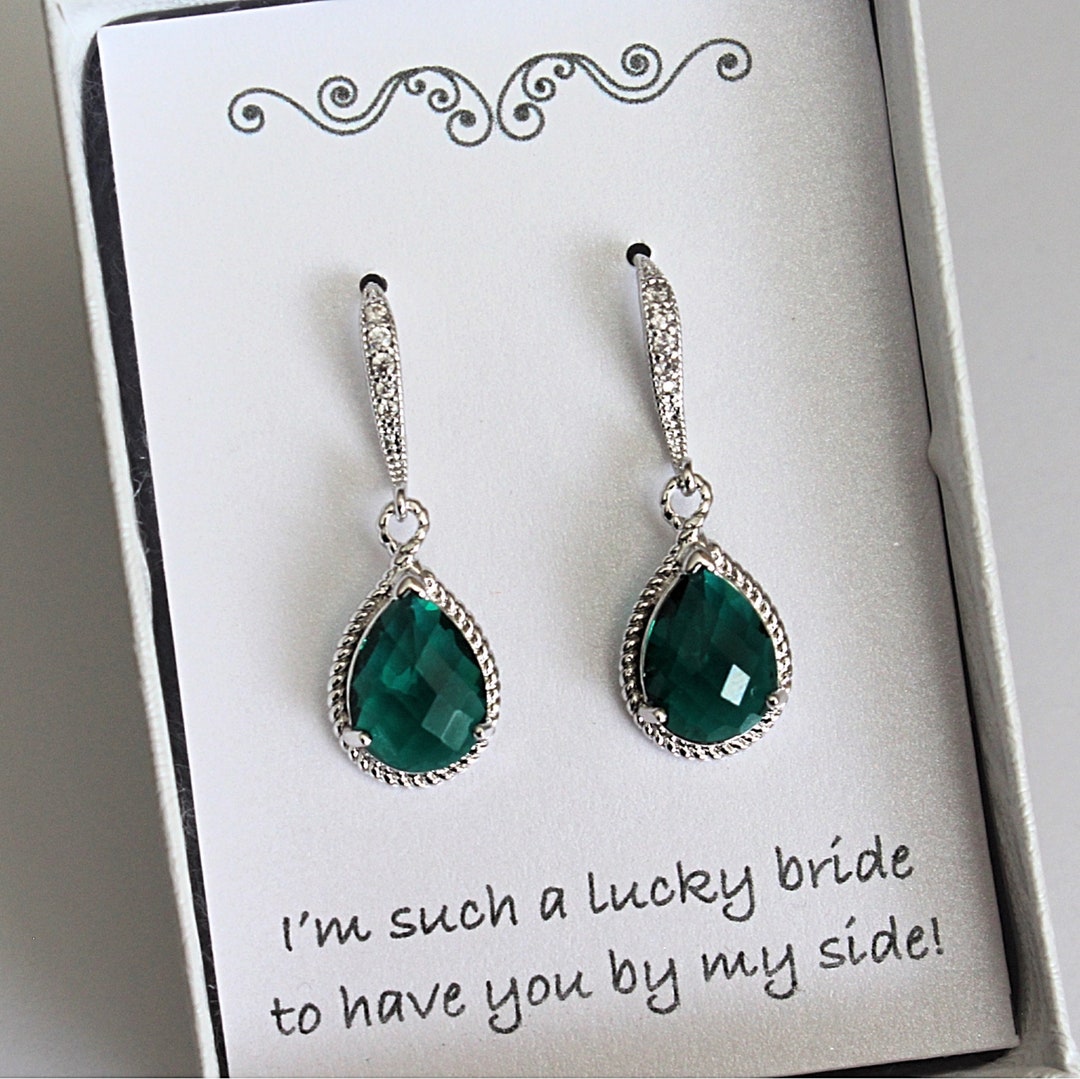 Emerald Green Bridesmaid Earrings, Emerald Bridesmaid Jewelry, Emerald ...