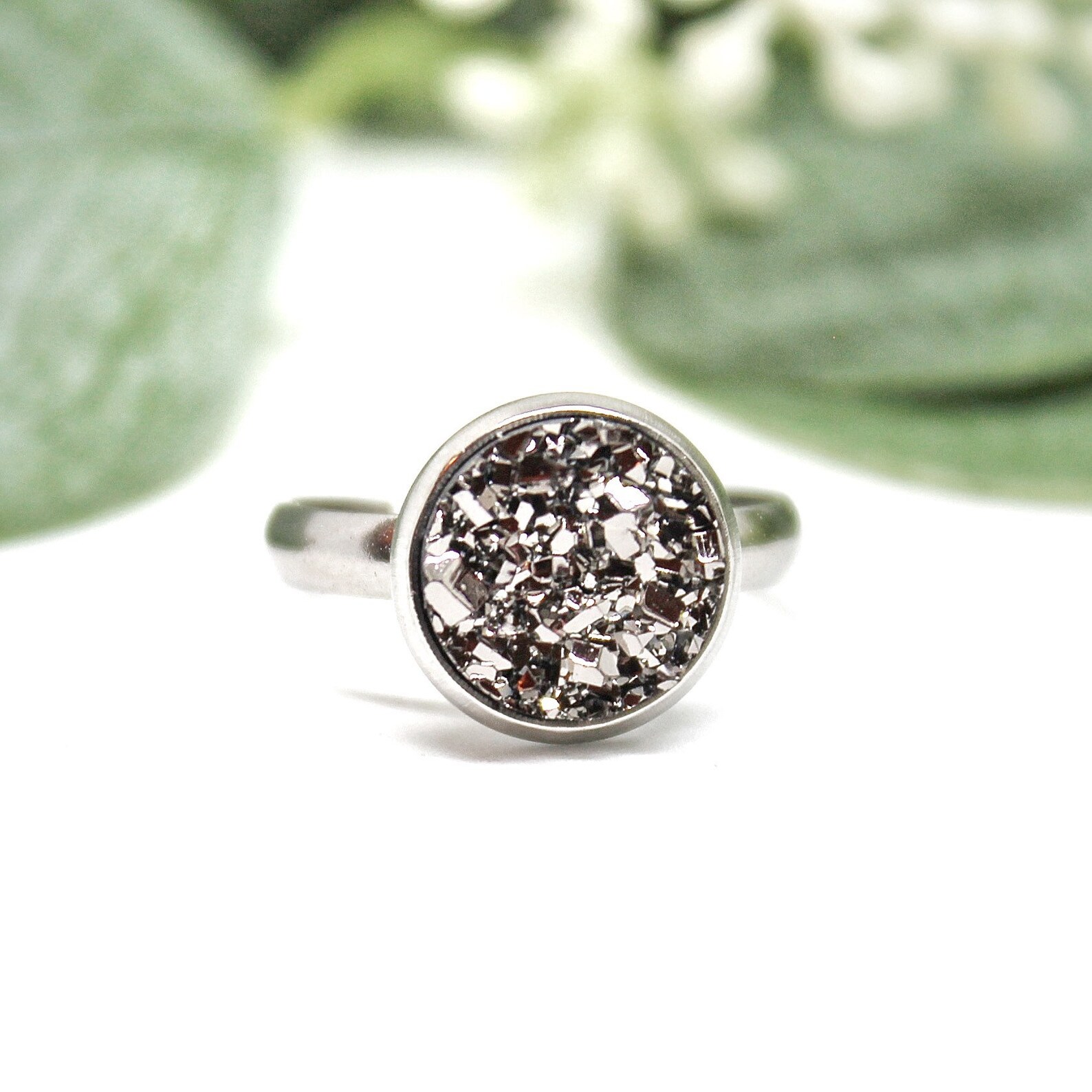 Gunmetal Druzy Ring, Gunmetal Ring, Grey Ring, Present for Mom, Gift ...