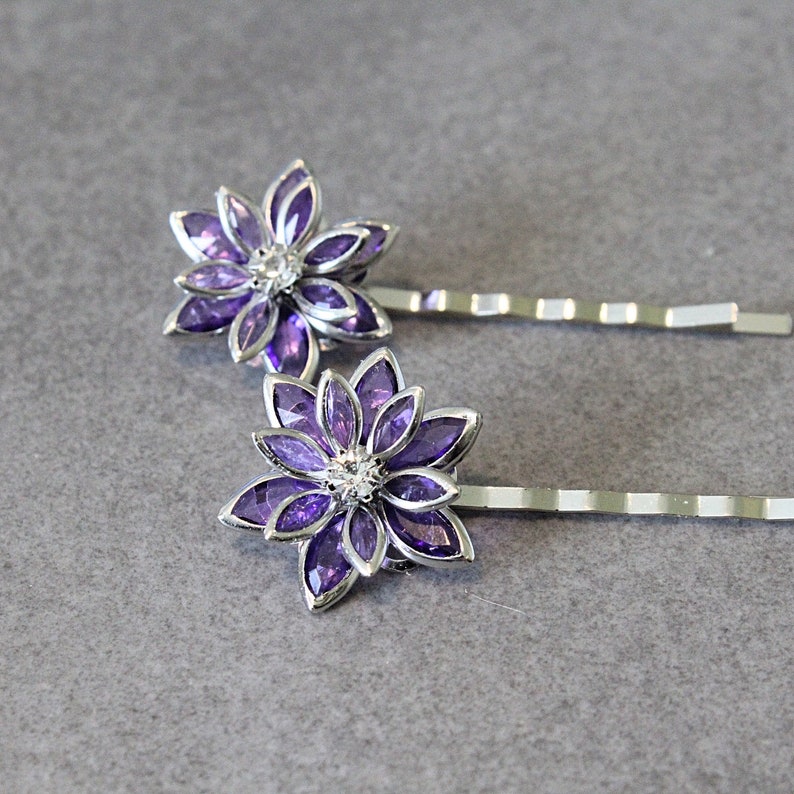 Purple Bobby Pins Purple Hair Pins Floral Hair Pins Sparkly | Etsy