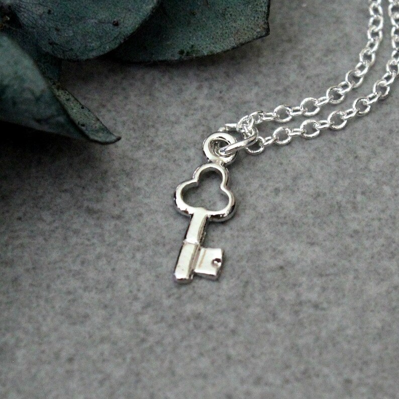 Silver Key Necklace Skeleton Key Pendant Silver Key Charm - Etsy