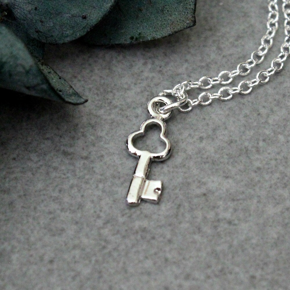 Silver Key Necklace Skeleton Key Pendant Silver Key Charm - Etsy