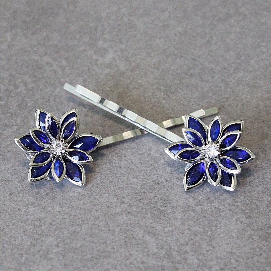 Royal Blue Hair Pins, Dark Blue Bobby Pins, Blue Floral Bobby Pins ...