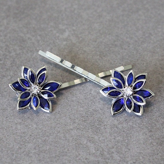 Royal Blue Hair Pins Dark Blue Bobby Pins Blue Floral Bobby - Etsy