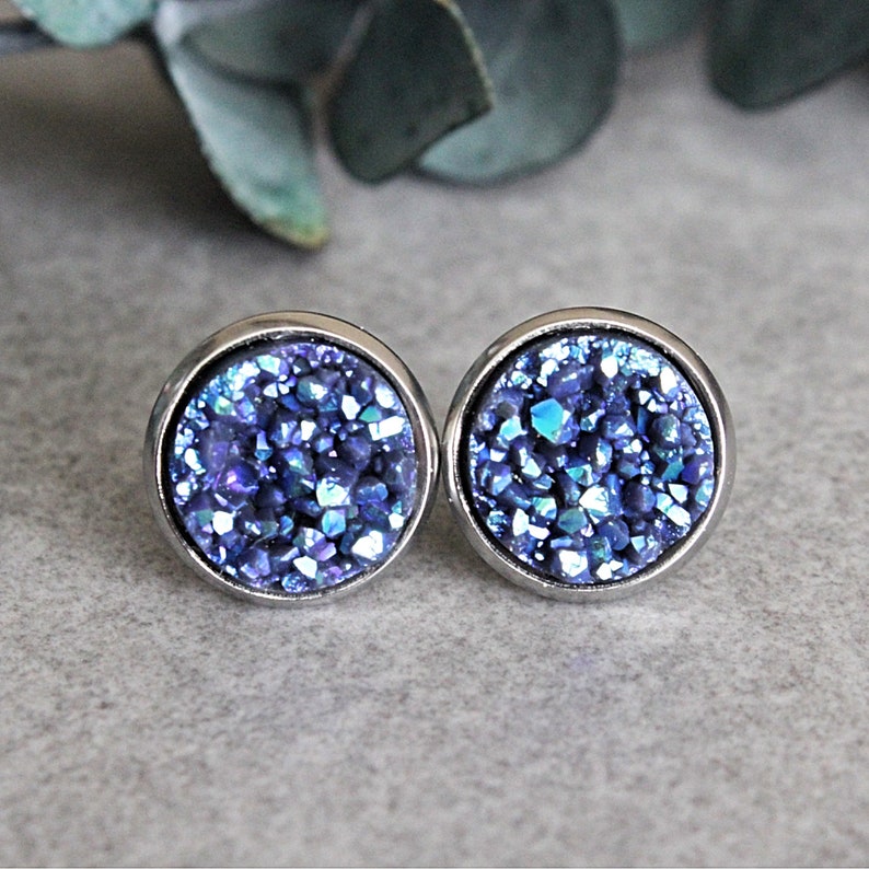 Dark Blue Earrings Dark Purple Earrings Blue Stud Earrings - Etsy