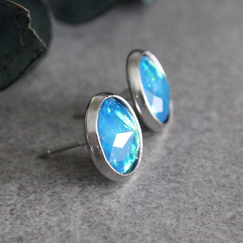Blue Earrings Blue Stud Earrings Blue Opal Earrings Blue | Etsy