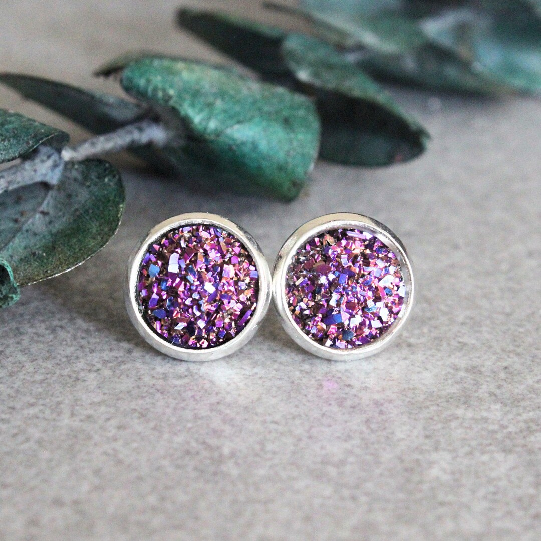 Pink Stud Earrings, Dark Pink Stud Earrings, Magenta Earrings, Pink ...
