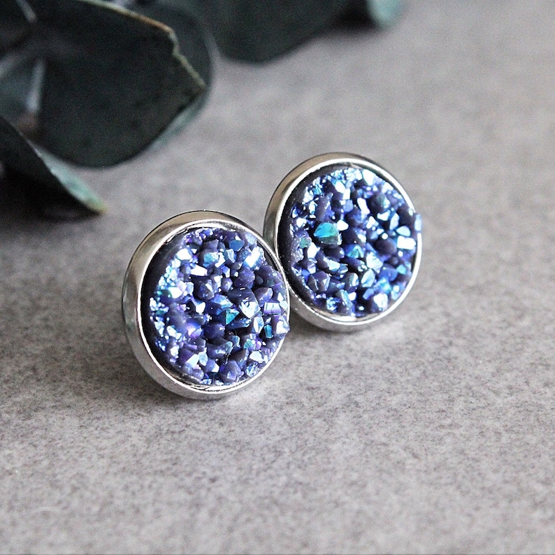 Dark Blue Earrings Dark Purple Earrings Blue Stud Earrings - Etsy