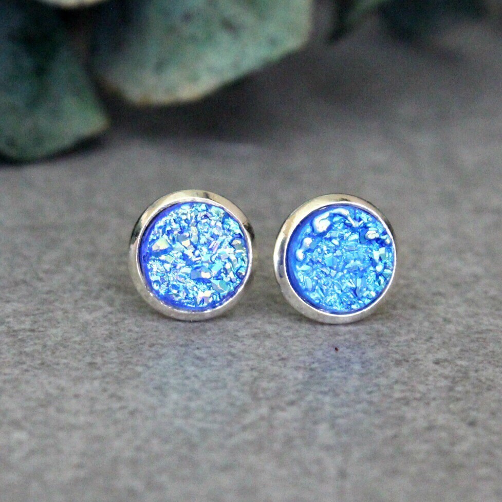 Stud Earring Set Blue Stud Earrings Druzy Earring Set - Etsy