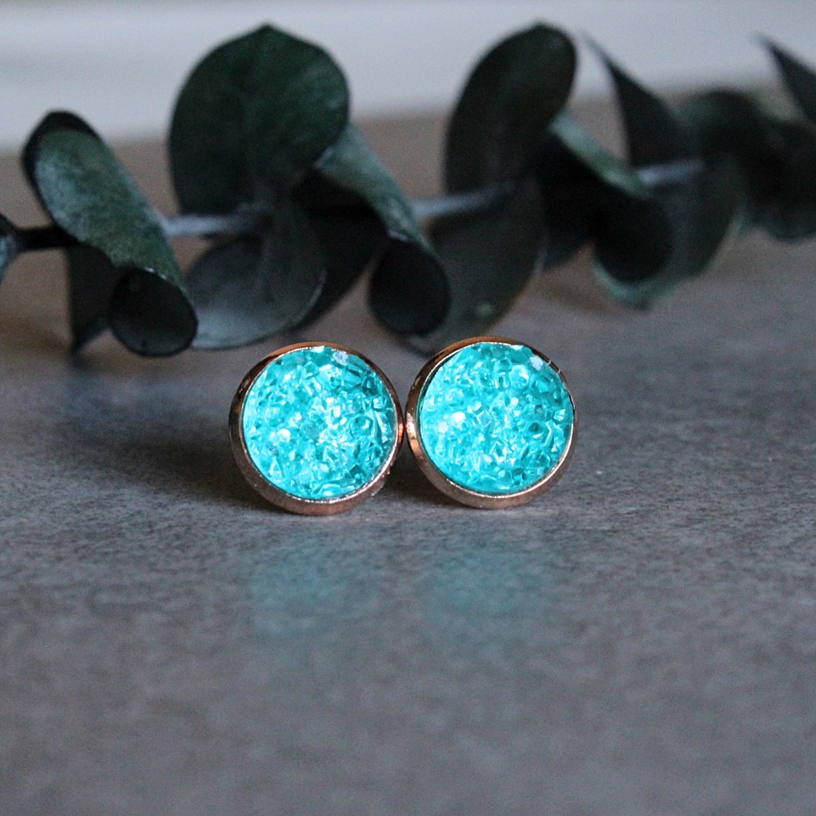 Turquoise and Rose Gold Earrings Rose Gold Stud Earrings | Etsy