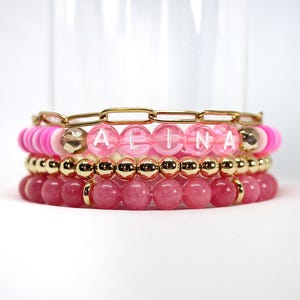 Pink Bead Bracelet, Heishi Bracelet, Stackable Bracelets, Stretch ...