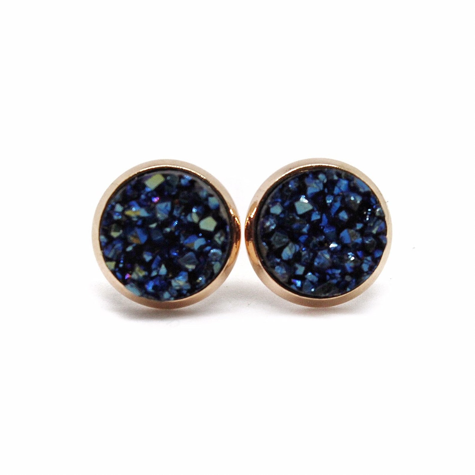 Navy Blue Stud Earrings Rose Gold Earrings Blue and Rose - Etsy