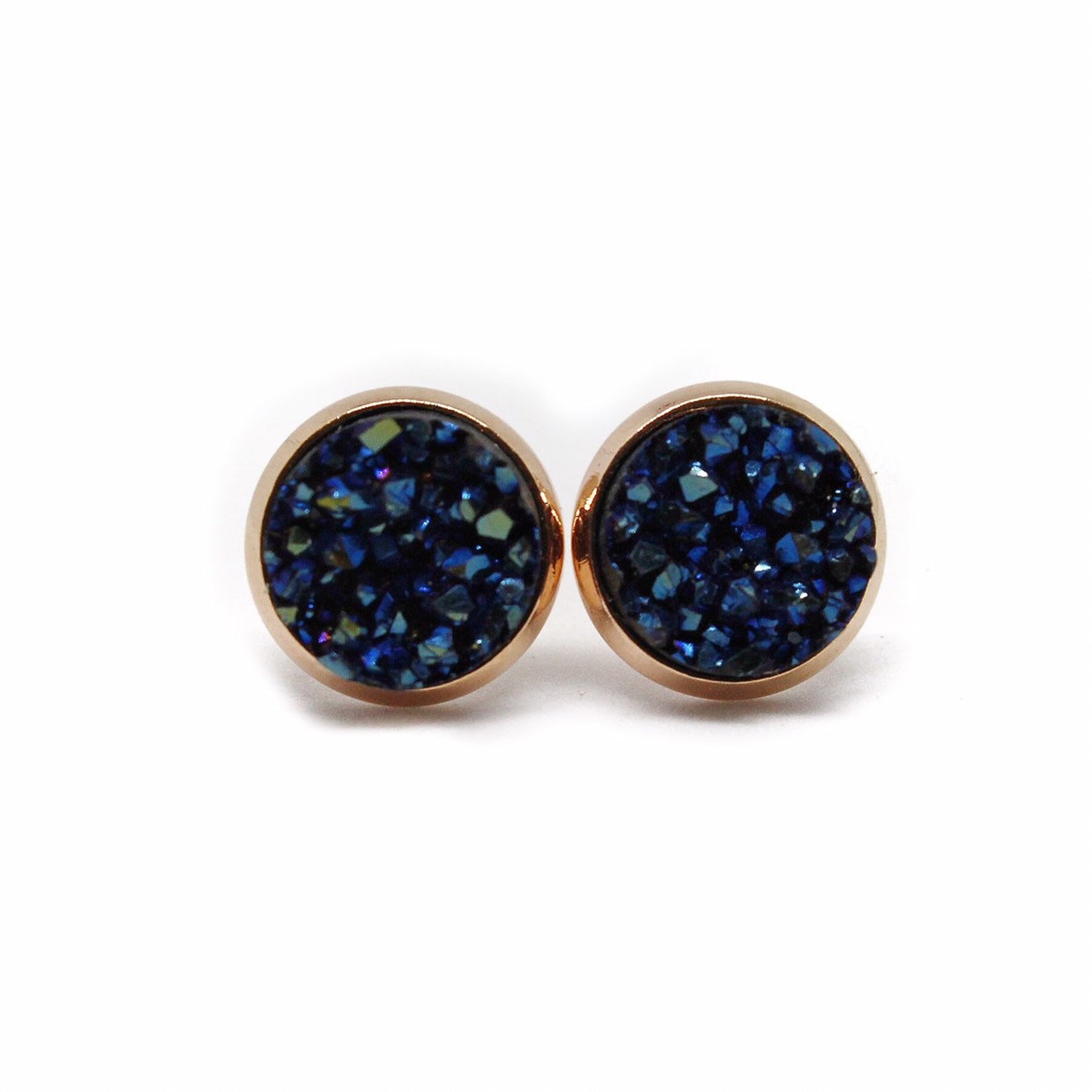Navy Blue Stud Earrings Rose Gold Earrings Blue and Rose - Etsy
