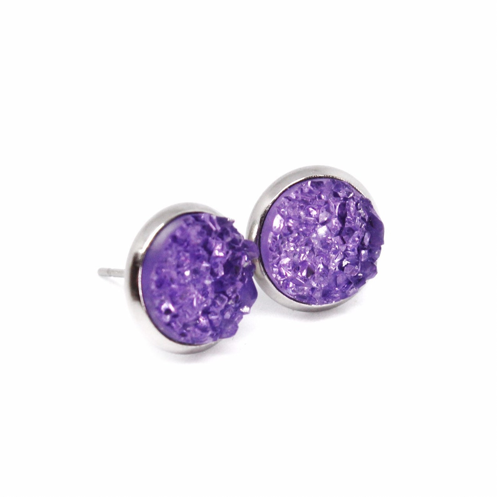 Purple Stud Earrings Purple Druzy Earrings Purple Earrings | Etsy