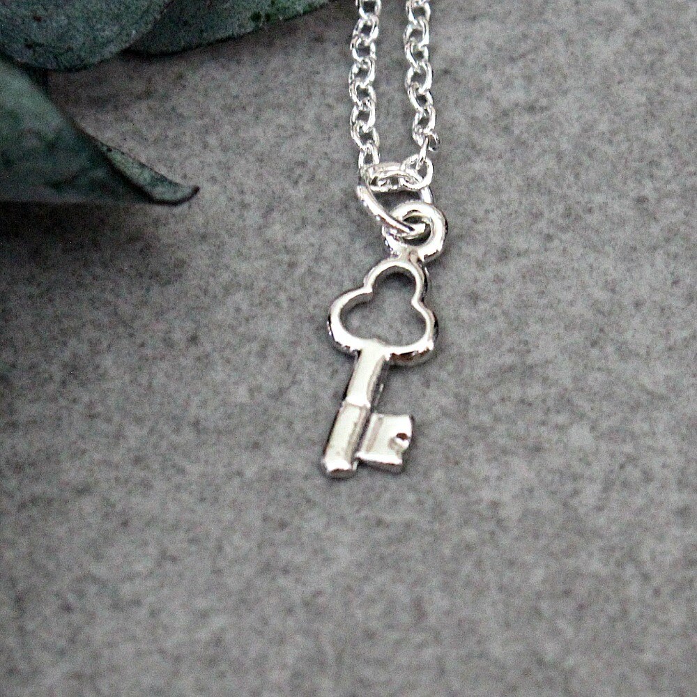 Silver Key Necklace Skeleton Key Pendant Silver Key Charm - Etsy