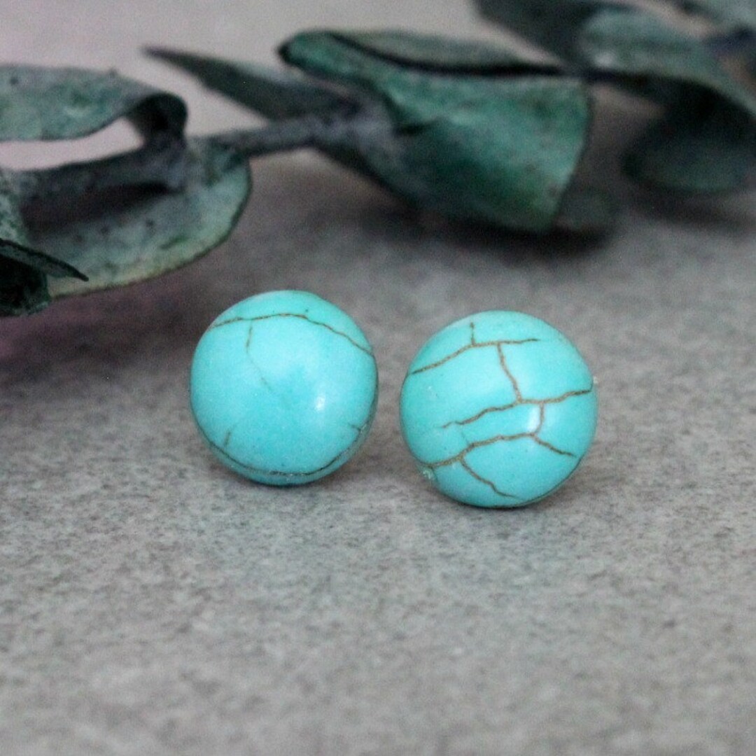 Turquoise Stud Earrings, Turquoise Earrings, Turquoise Stone Earrings ...