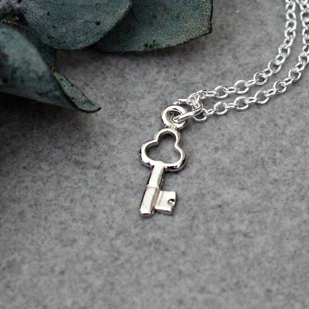 Silver Key Necklace Skeleton Key Pendant Silver Key Charm - Etsy